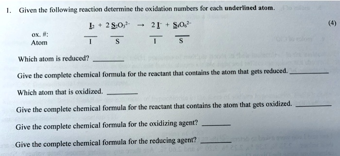 Given The Following Reaction Determine The Oxidation … Solvedlib