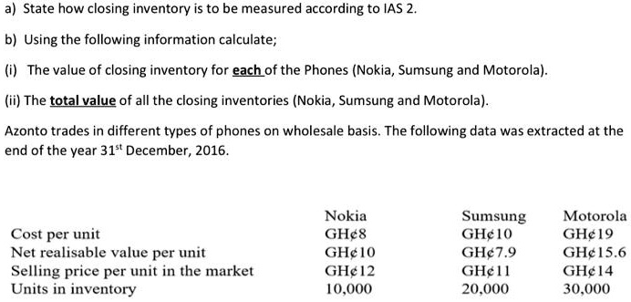 SOLVED: a) State how closing inventory is to be measured according to ...