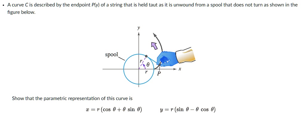 A curve C is described by the endpoint P(y) of a string that is held taut as it is unwound from ...