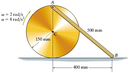 the disk rolls without slipping such that it has an angular acceleration of 4rads2 and angular ...