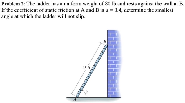 Problem 2: The ladder has uniform weight of 80 lb and rests against the ...