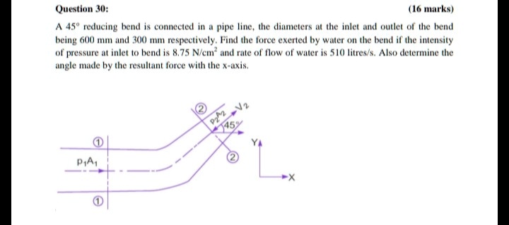 SOLVED: Question 30: (16 marks) A 45 reducing bend is connected in a ...