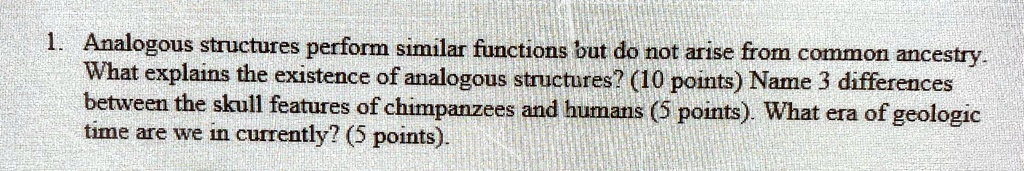 SOLVED: Analogous structures perform similar functions but do not arise from common ancestry ...