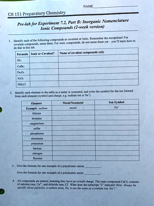 name ch 151 preparatory chemistry pre lab for experiment 72 part b ...