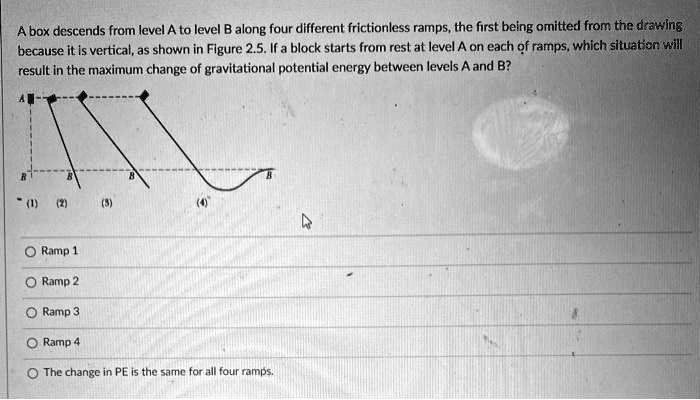 SOLVED: A box descends from level A to level B along four different ...