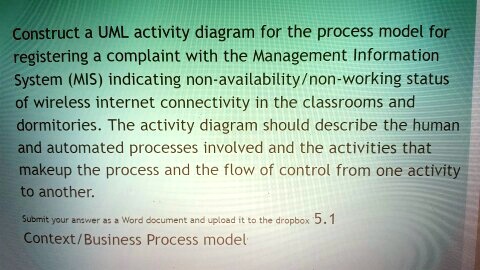 Construct a UML activity diagram for the process model...
