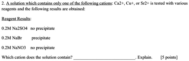 SOLVED: A solution which contains only one of the following cations ...