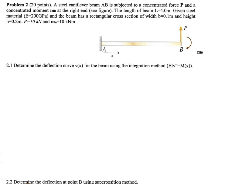 Problem 2 (20 points). A steel cantilever beam AB is subjected to a ...