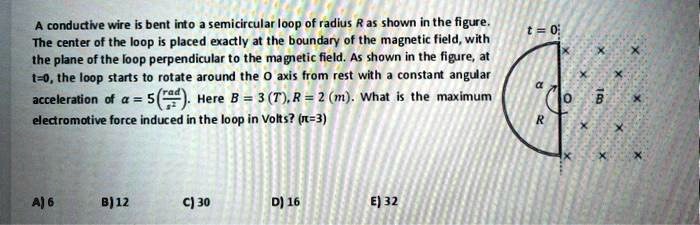 SOLVED: A conductive wire is bent into a semicircular loop of radius R as shown in the figure ...