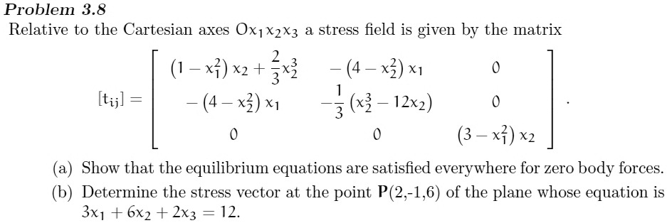 Problem 3.8 Relative to the Cartesian axes Ox1x2x3 a stress field is ...