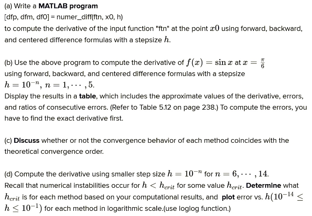 a write a matlab program dfp dfm dfo numerdifflftn xo h to compute the derivative of the input ...