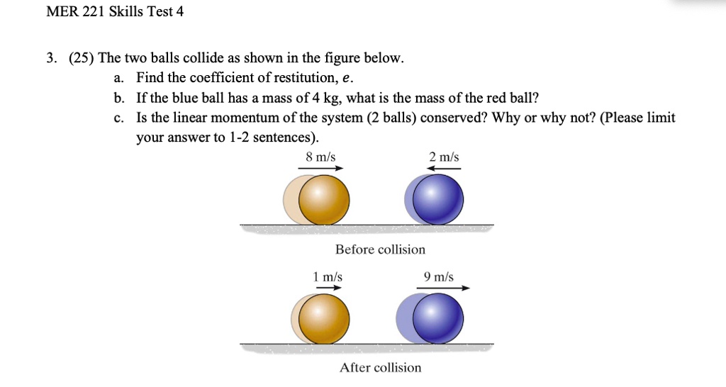SOLVED:MER 221 Skills Test 4 (25) The two balls collide as shown in the ...