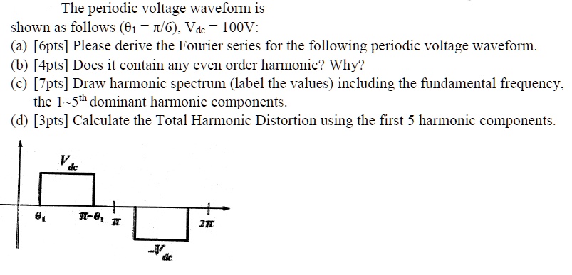 The periodic voltage waveform is shown as follows (θ1 = π/6), Vdc = 100V: (a) [6pts] Please ...