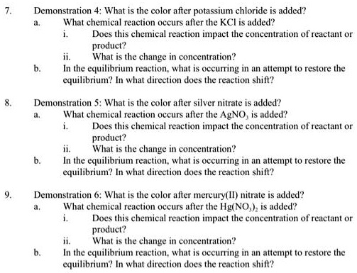 Demonstration what is the color after potassium chloride is...