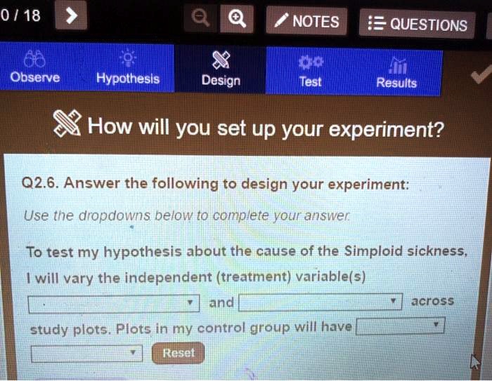 SOLVED: NOTES QUESTIONS 8 ITest] Observe Hypothesis Design Results How ...
