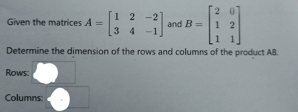 Solved 2 01 12 2 Given The Matrices A Andb 1 2 34 1 L1 1 Determine The Dimension Of The Rows 9307