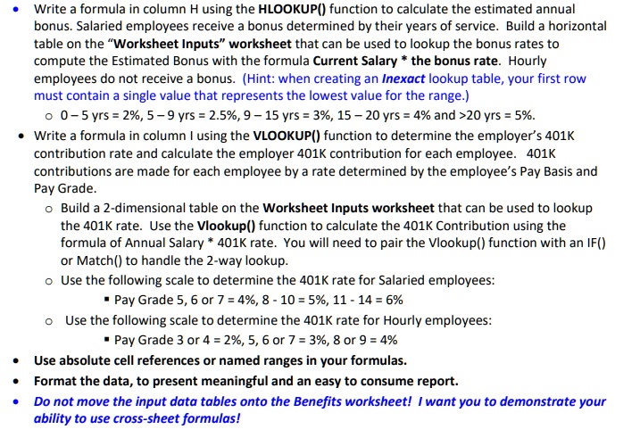 SOLVED: Texts: Write a formula in column H using the HLOOKUP() function ...