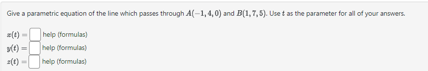 SOLVED: Give a parametric equation of the line which passes through A ...
