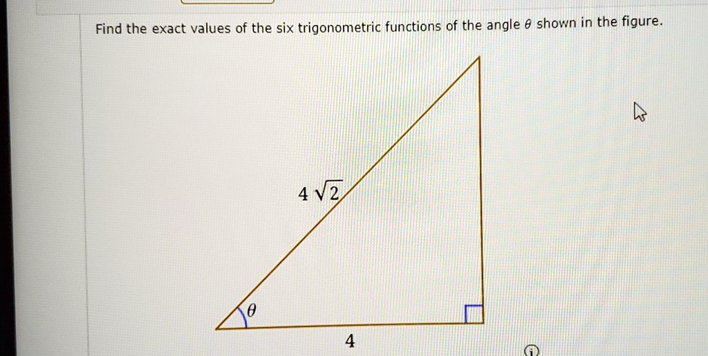 Find the exact values of the six trigonometric functions of the angle θshown in the figure.