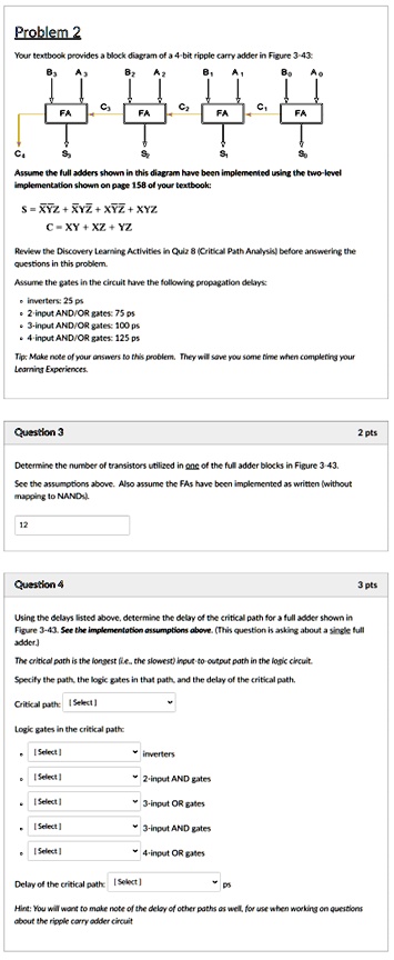 SOLVED: Problem 2 Assume the full adders shown in this diagram have been implemented using the ...