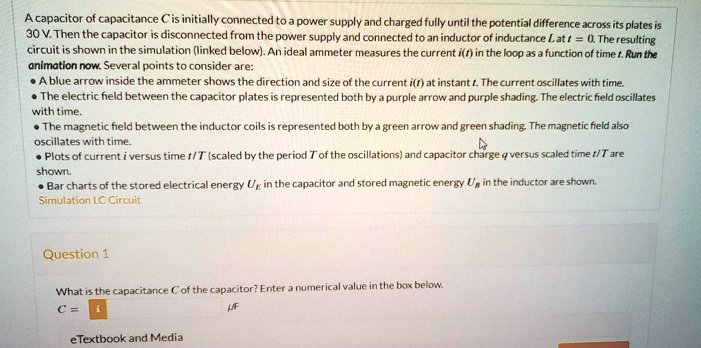 SOLVED: A capacitor of capacitance Cis initially connected to a power supply and charged fully ...