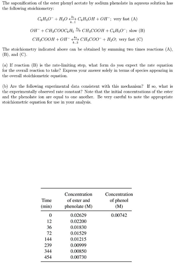 SOLVED: Texts: The saponification of the ester phenyl acetate by sodium ...