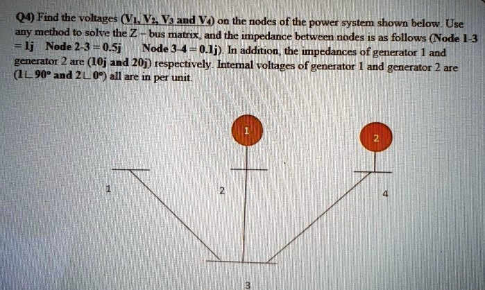 SOLVED: Q4: Find the voltages V1, V2, and V3 on the nodes of the power system shown below. Use ...