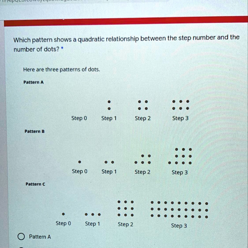 SOLVED: Which pattern shows a quadratic relationship? TApeLo Which ...
