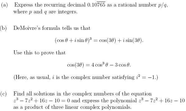 SOLVED: (a) Express the recurring decimal 0.10765 as a rational number ...