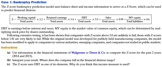 SOLVED: Case 1: Bankruptcy Prediction The Z-score bankruptcy prediction ...