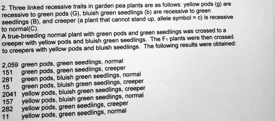 SOLVED: 2 Three linked recessive traits in garden pea plants are as ...