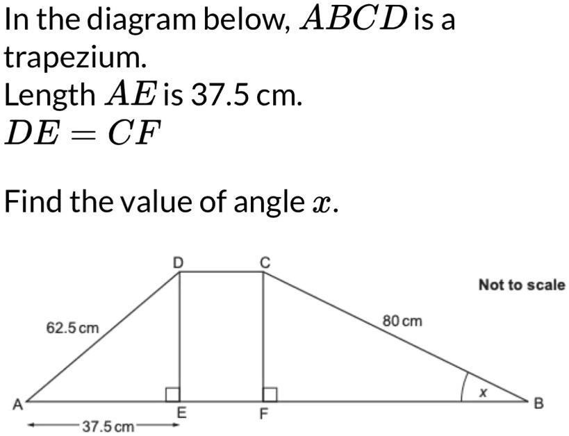 In the diagram below, ABCD is a trapezium. Length AE is 37.5...