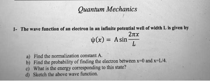 SOLVED: The wave function of an electron in an infinite potential well ...