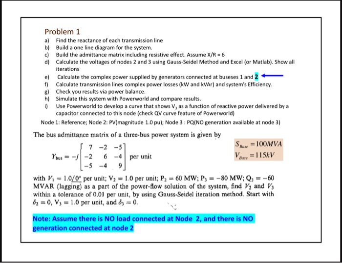 SOLVED: Problem 1 (e Find the reactance of each transmission line b ...