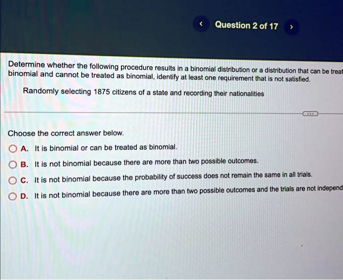 [GET ANSWER] Question 2 of 17 Determine whether the following procedure ...