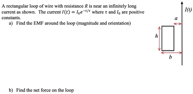 SOLVED: A rectangular loop of wire with resistance R is near an infinitely long current as shown ...
