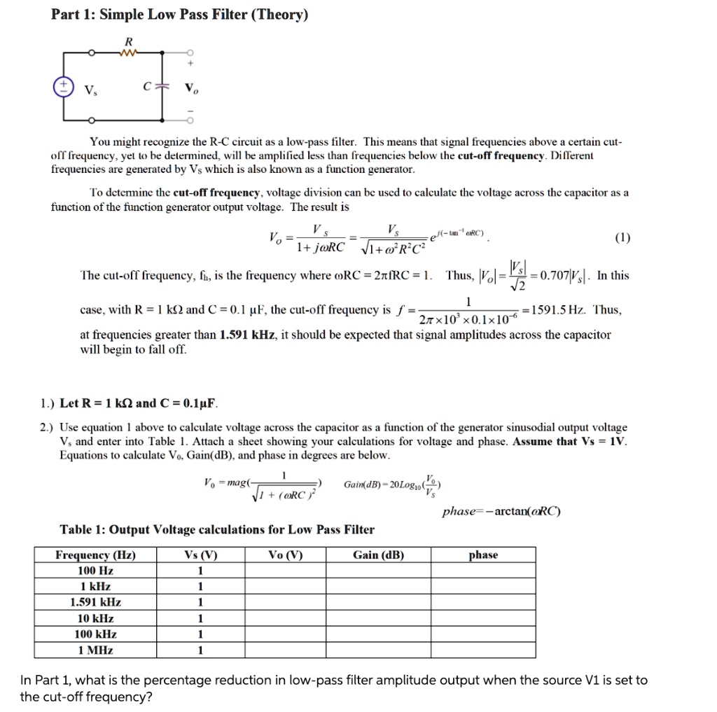 SOLVED: Part 1: Simple Low Pass Filter (Theory) You might recognize the ...