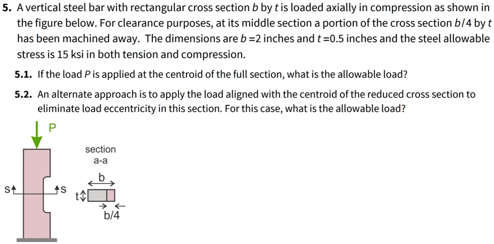 SOLVED: A vertical steel bar with a rectangular cross-section b by t is ...