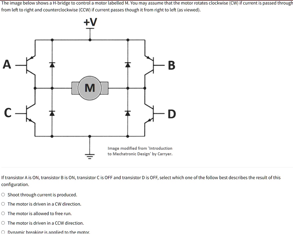 The image below shows a H-bridge to control a motor labelled M. You may ...