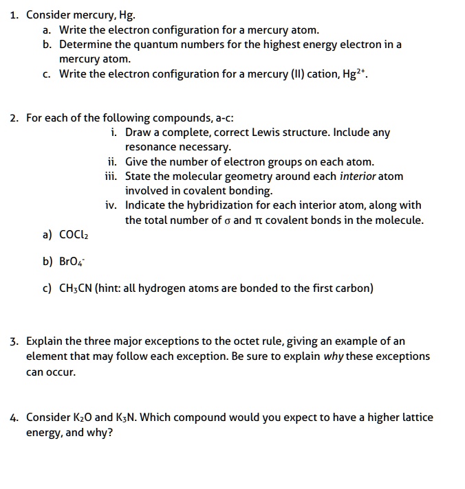 Solved Consider Mercury Hg Write The Electron Configuration For A
