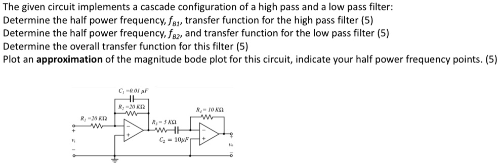 the given circuit implements a cascade configuration of a high pass and a low pass filter ...