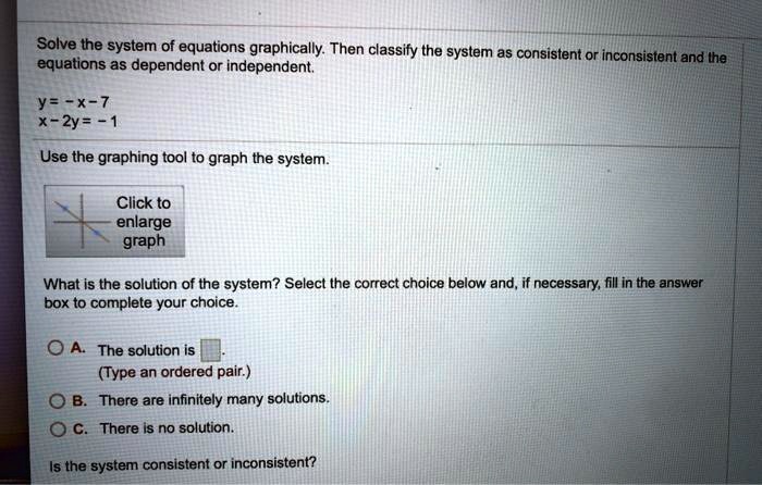 SOLVED: Solve the system of equations graphically. Then classify the ...