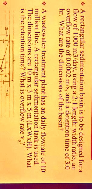 a rectangular sedimentation basin is to be designed for a flow of ...