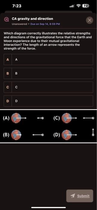 7:23 7 CA gravity and direction Unanswered-Due on Sep 14,8:59PM Which ...