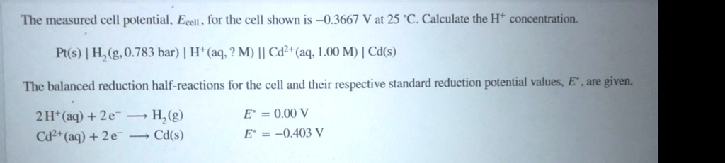 Solved The Measured Cell Potential Ecell For The Cell Shown Is 0