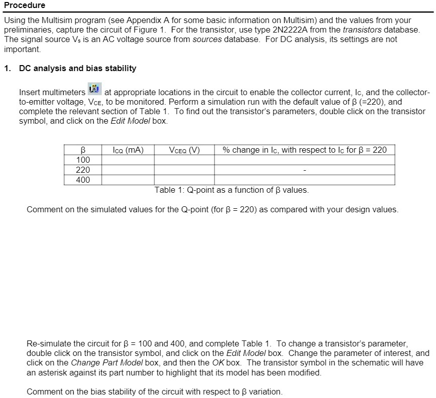 [GET ANSWER] Procedure Using the Multisim program (see Appendix A for some basic information on ...