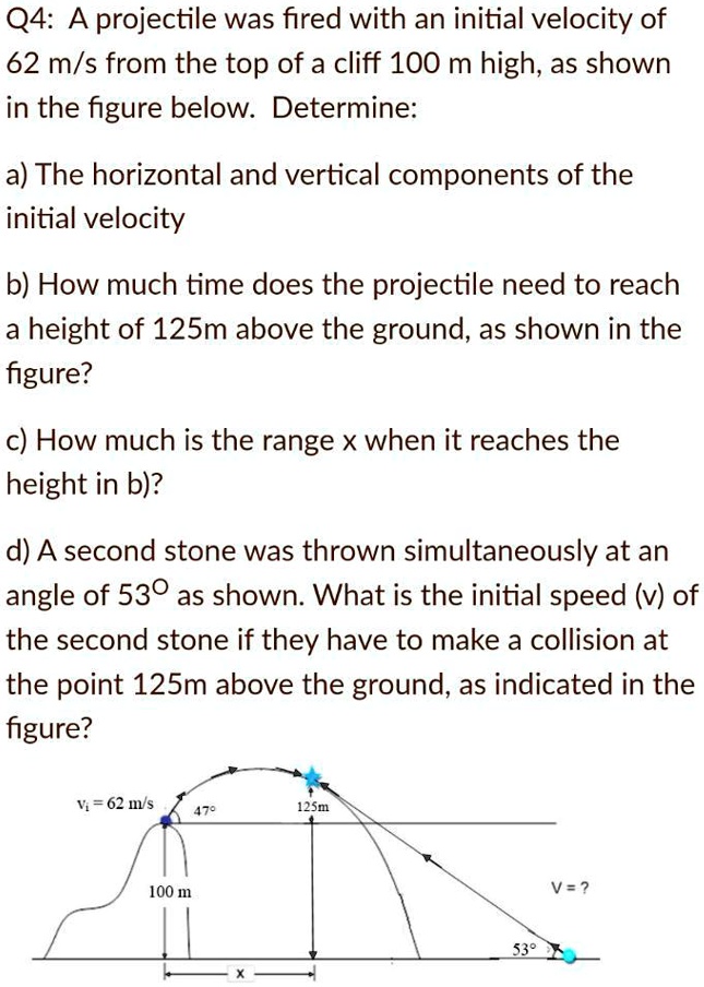 q4 projectile was fired with an initial velocity of 62 ms from the top of a cliff 100 m high as ...