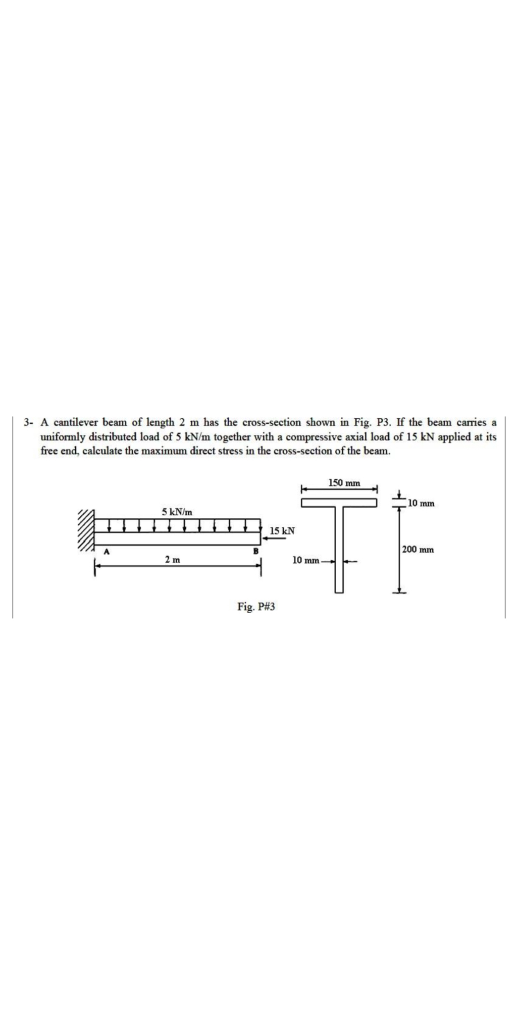 3- A cantilever beam of length 2 m has the cross-section shown in Fig. P3. If the beam carries a ...