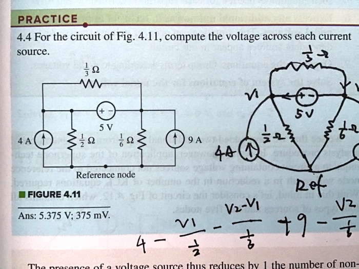 PRACTICE 4.4 For the circuit of Fig. 4.11, compute the voltage across each current source. (1 ...