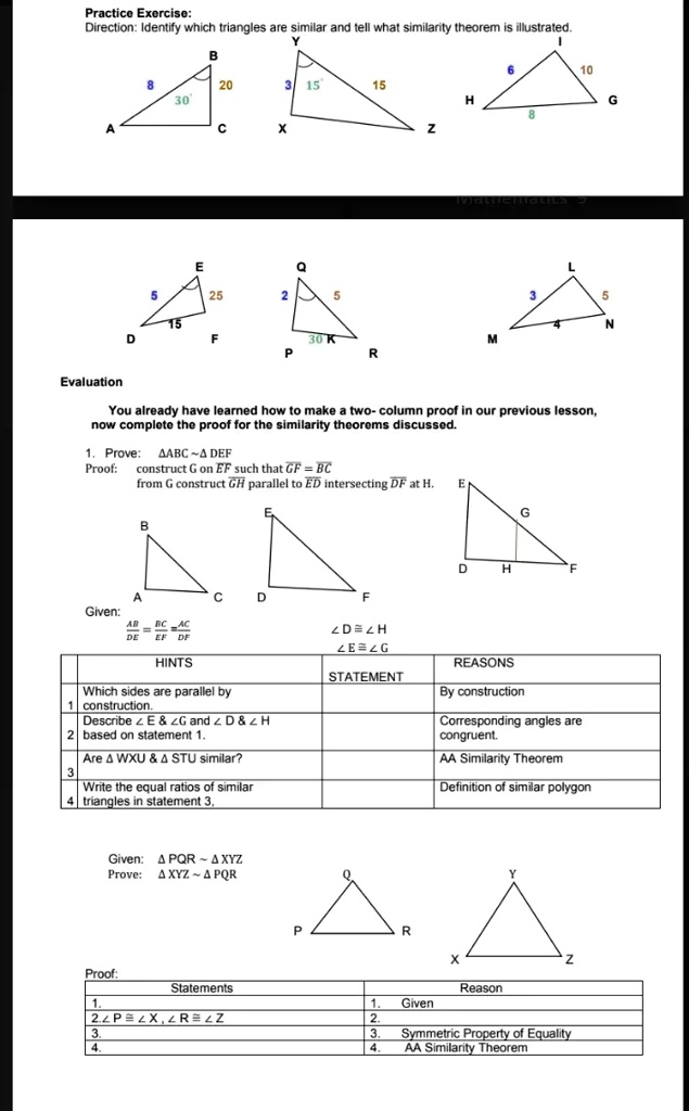 practice excrciso direction identify which triangles are similar and ...